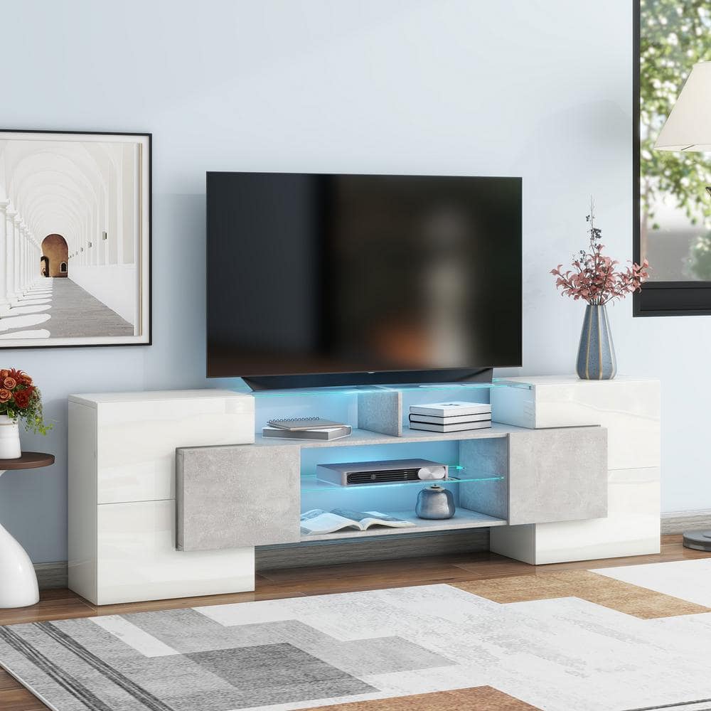 Harper & Bright Designs White and Gray TV Stand Fits TVs up to 80 in ...