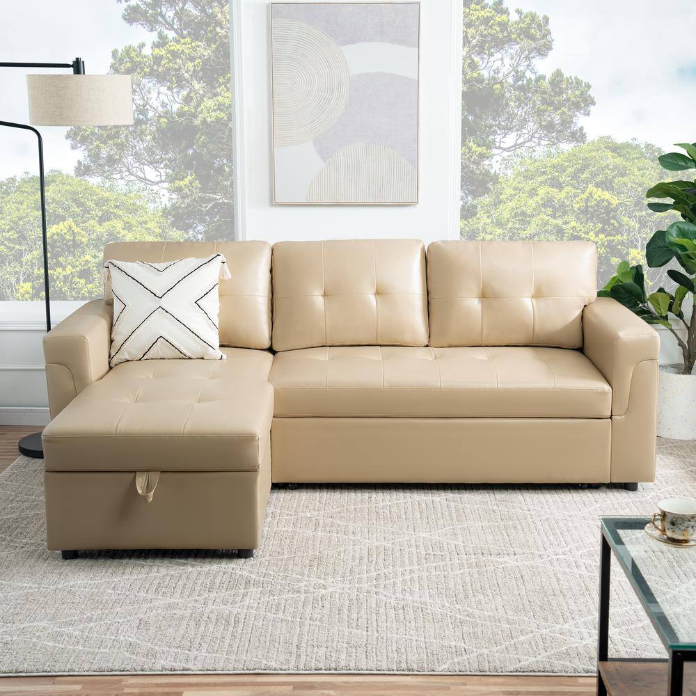 MAYKOOSH 85.4 in. Square Arm 1-Piece Air Leather L-Shaped Sectional ...