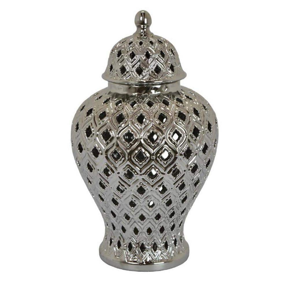 Benjara Porcelain Jar with Carved Lattice Design BM309797 - The Home Depot