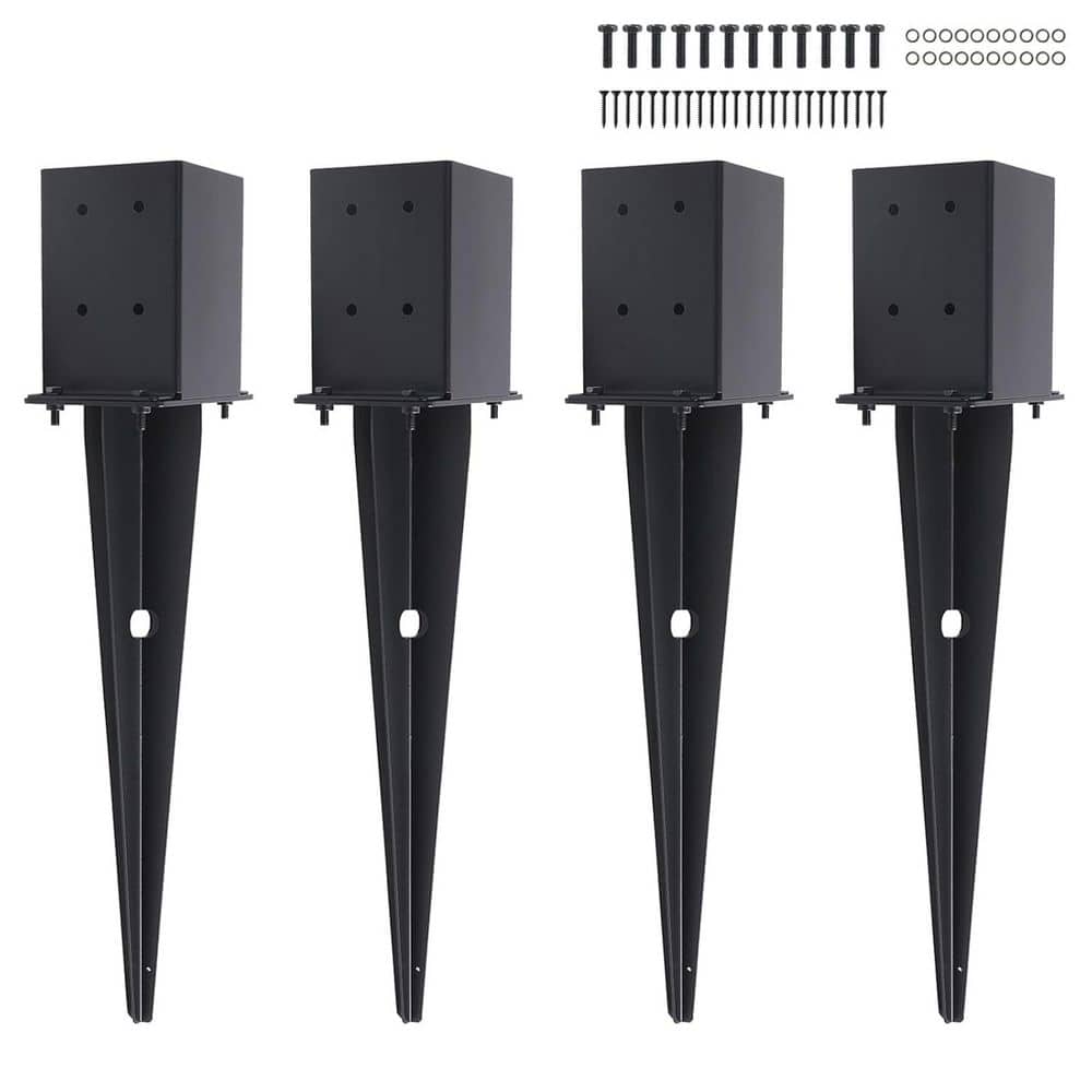 .N/A 4 in. 4 in. Fence Post Anchor Ground Spike Metal Powder-Coated ...