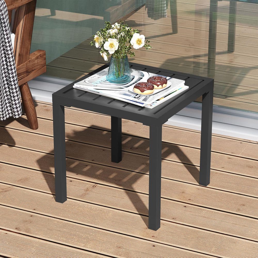 Pellebant 1-Piece 15.7 in. Square Metal Outdoor Side Patio Table in ...