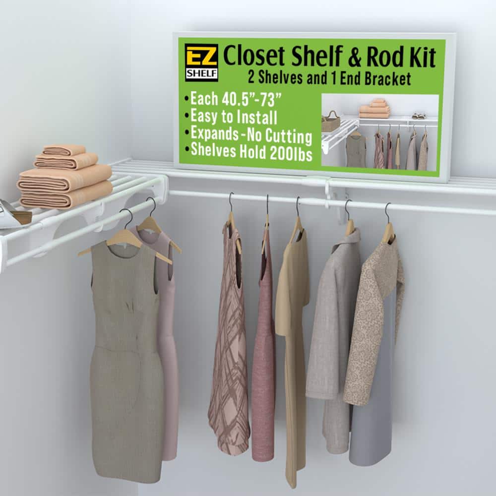 EZ Shelf 12 ft. Steel Closet Organizer Kit with 2-Expandable Shelf and ...