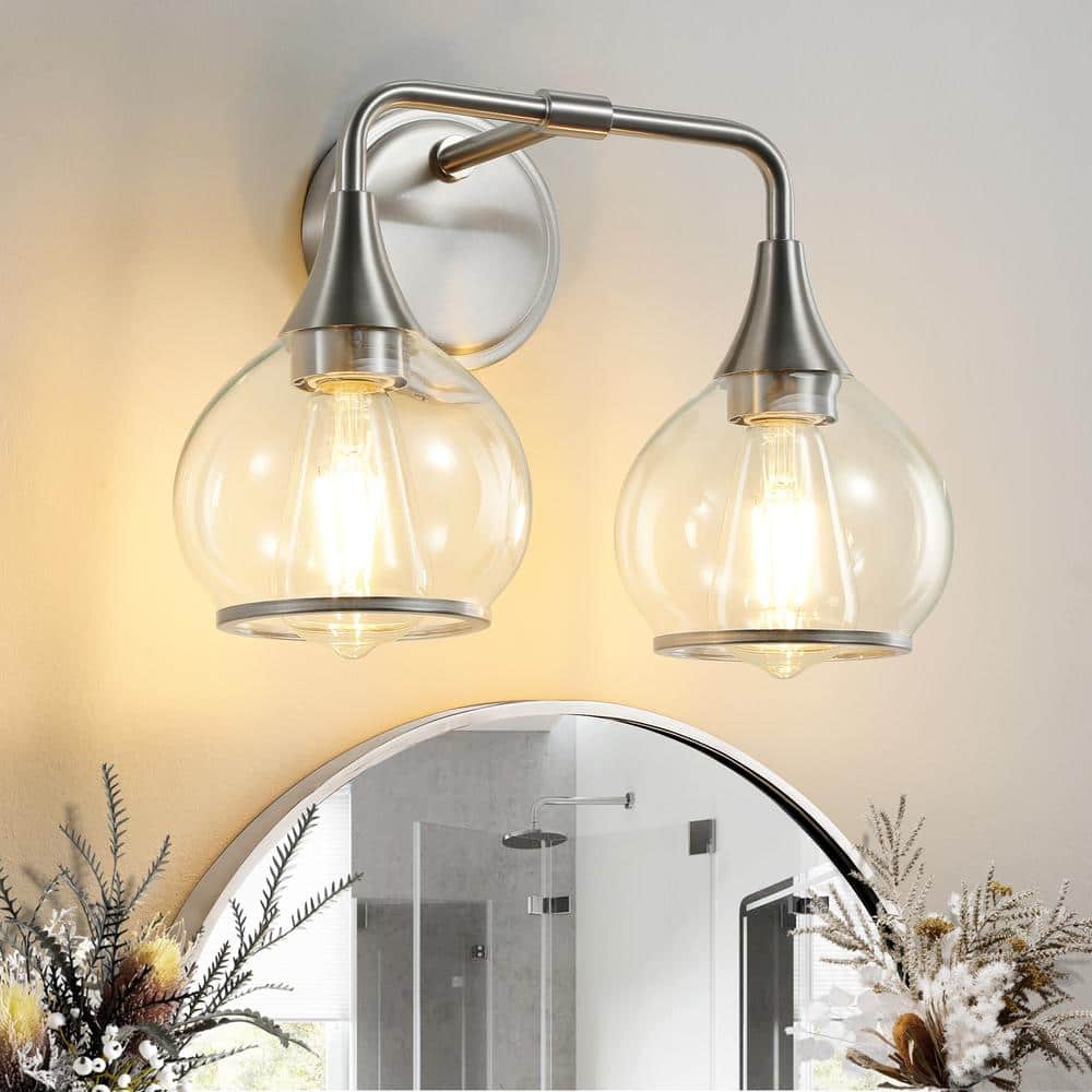 KAISITE 14.2 in. 2-Light Brushed Nickel Bathroom Vanity Light with ...