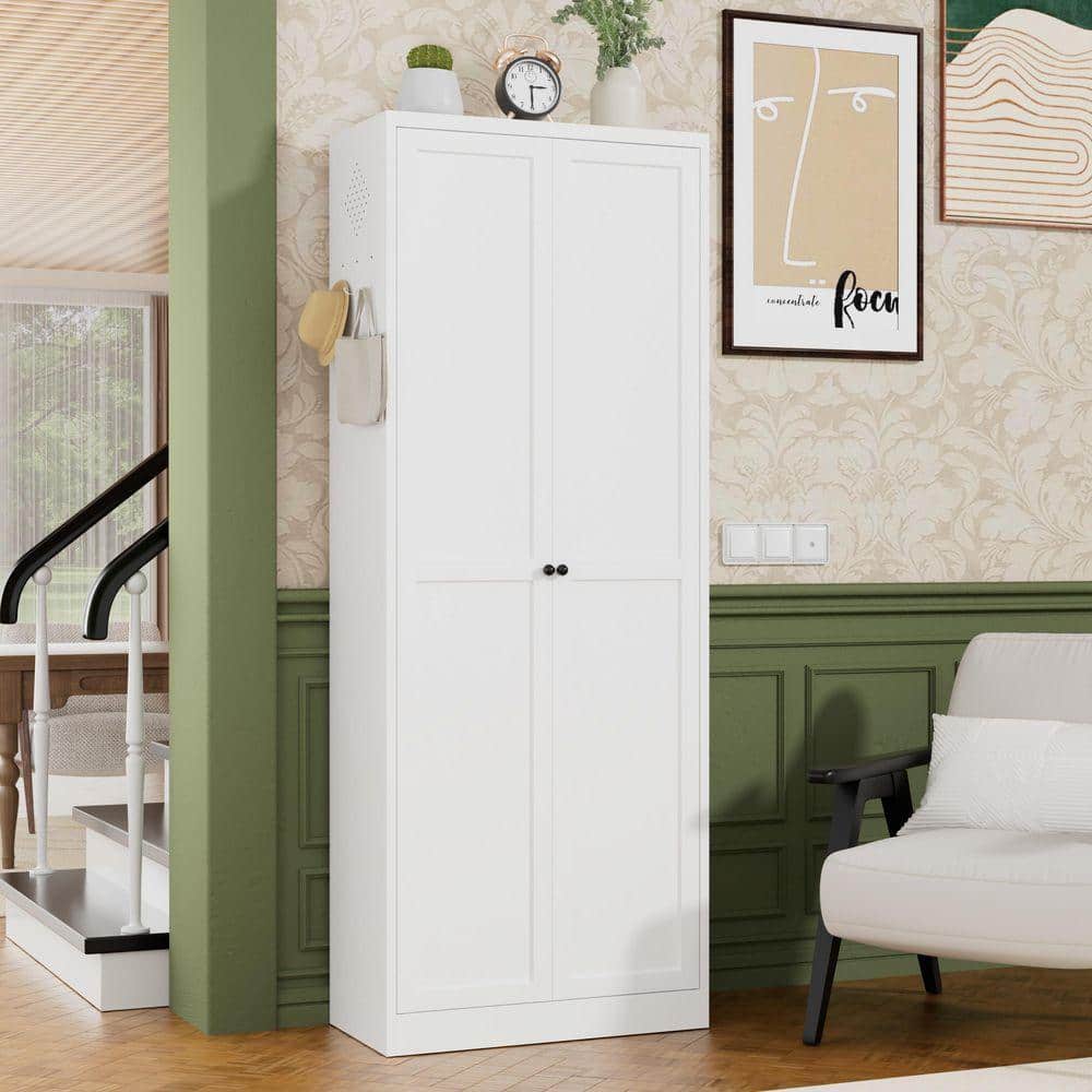 Tileon 72" White Metal Kitchen Pantry Cabinet with Doors, Heavy-Duty ...