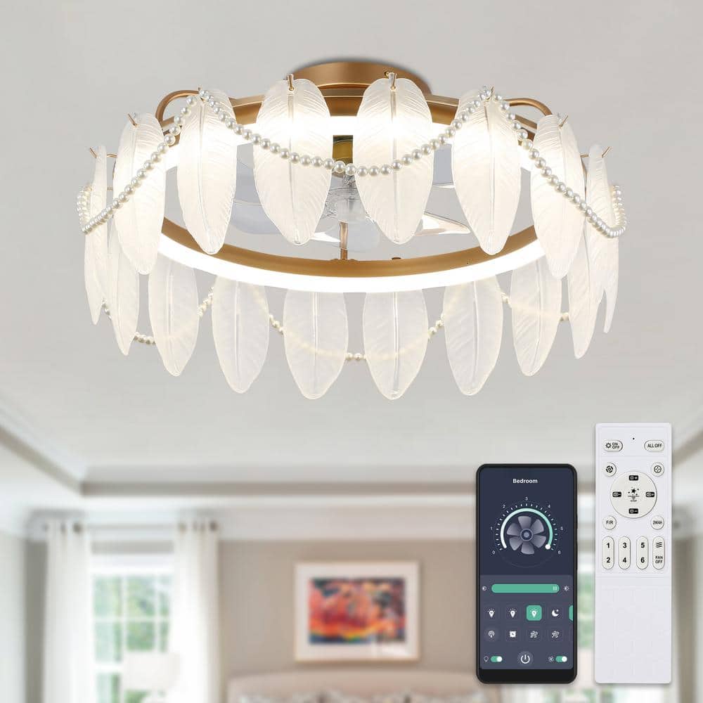 Oaks Aura 20 in. Smart Indoor French Gold Low Profile Feather Shaped ...