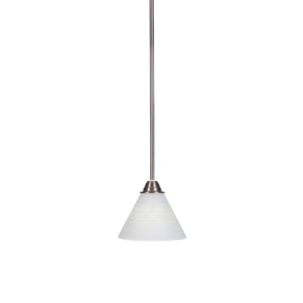 Madison 100-Watt 1-Light Brushed Nickel Shaded Pendant Light with 7 in. White Matrix Glass Shade ...