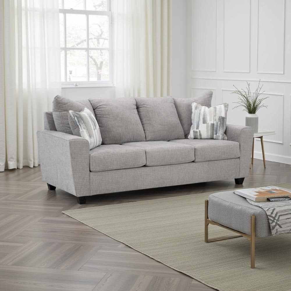 Benjara Ratty 86 in. Straight Arm Polyester Rectangle Shape with 2 ...