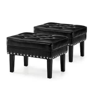 Glitzhome Modern Black Thick Leatherette Accent Stool (Set of 2 ...