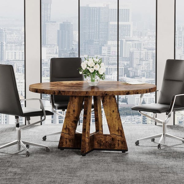 BYBLIGHT Moronia 47.25 in. Rustic Brown Round Conference Table for 4 ...