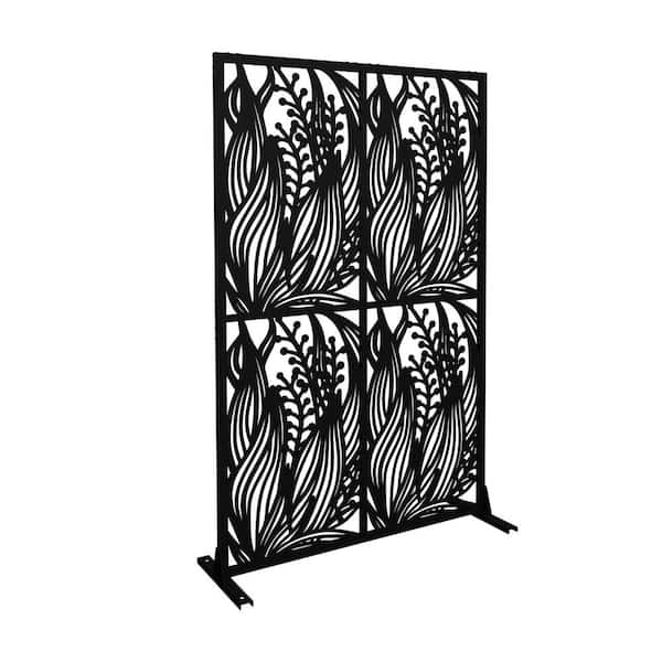 Lycvki Black Leaf Shape 3.8 ft. x 6 ft. Metal Privacy Screen Outdoor ...