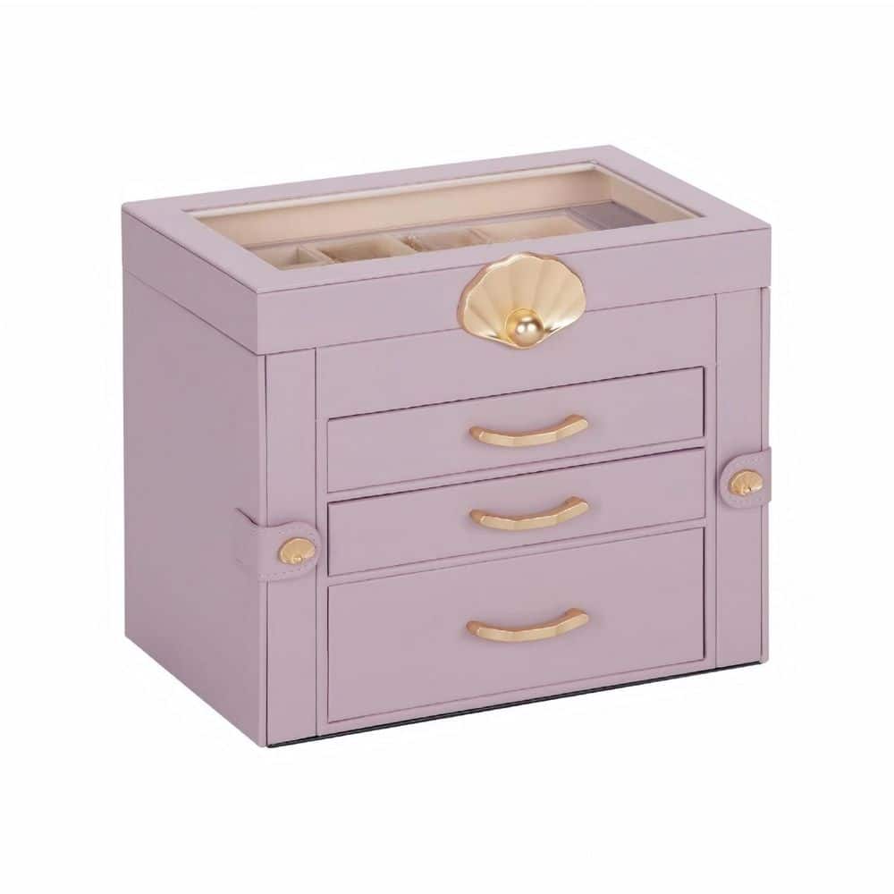 Purple Rectangular Faux Leather Jewelry Box with 3-Drawers HDCTHJRJ51 ...
