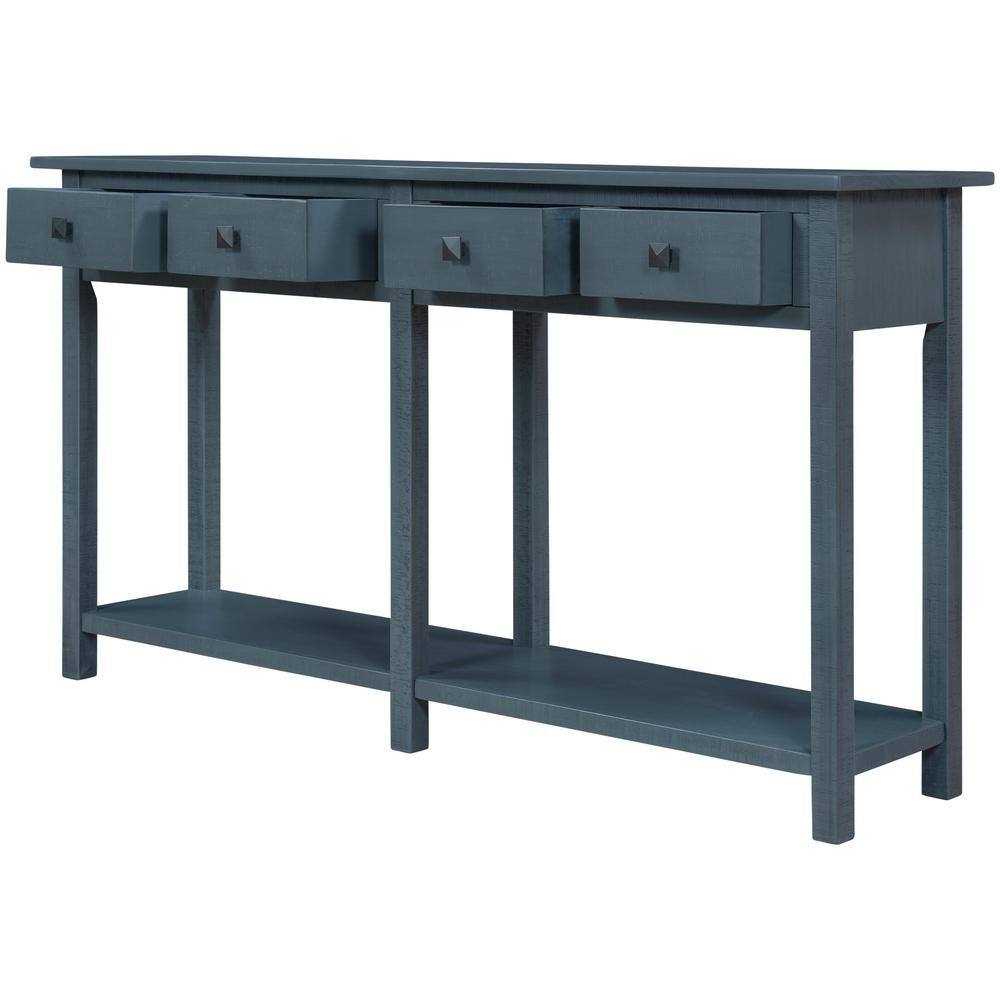 Polibi 59 in. Antique Navy Rectangle Wood Console Table with Drawer and ...