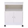Tileon White MDF Rolling Kitchen Microwave Cart with 2-Door Cabinet and ...