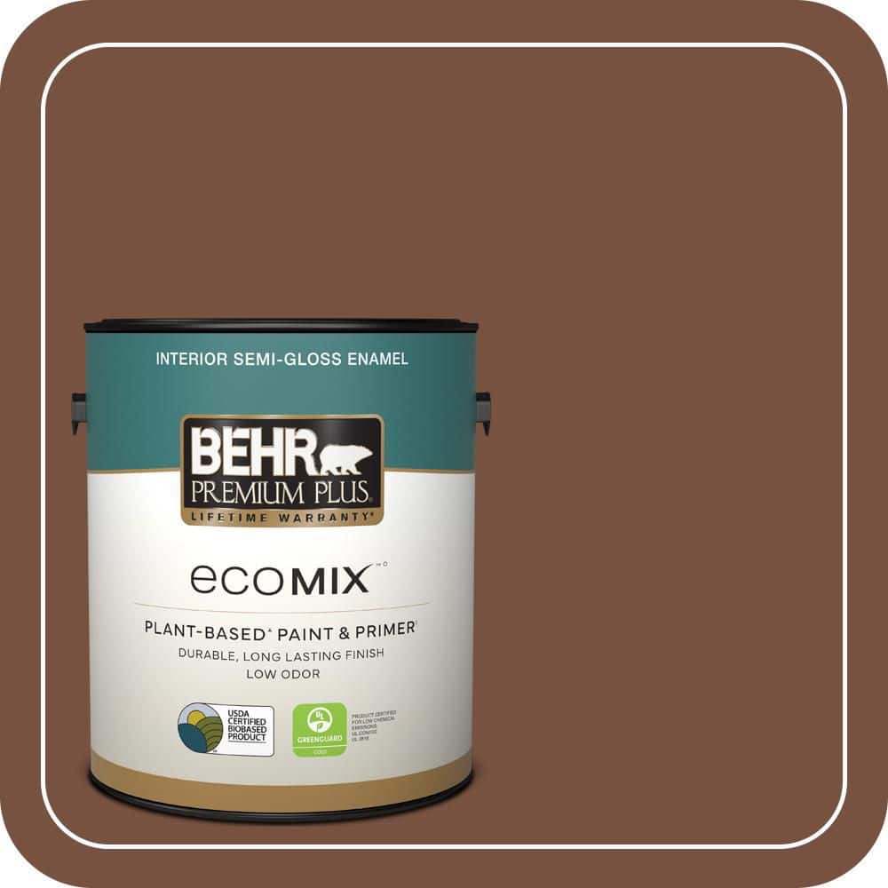 BEHR PREMIUM PLUS 1 gal. #240F-7 Root Beer Semi-Gloss Enamel EcoMix ...