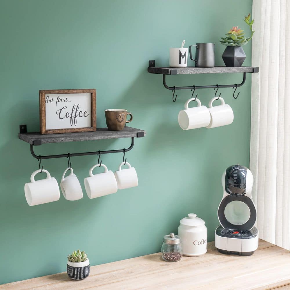 Wudkey 2-Pack Wood Wall-Mounted Coffee Mug Hook, Tea Cup Hooks Hanger ...
