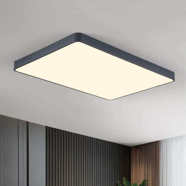 HUOKU Lumin 34 in.W Matte Gray Integrated LED Flush Mount Ceiling Light ...