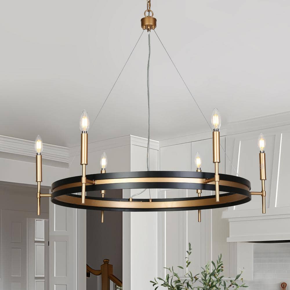 LNC Modern 33.3 in. 6-Light Black and Dark Gold Wagon Wheel Candlestick ...