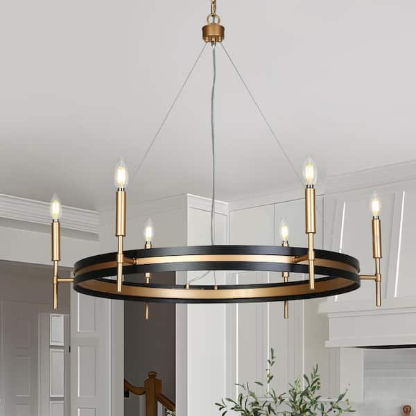 LNC Modern 33.3 in. 6-Light Black and Dark Gold Wagon Wheel Candlestick ...