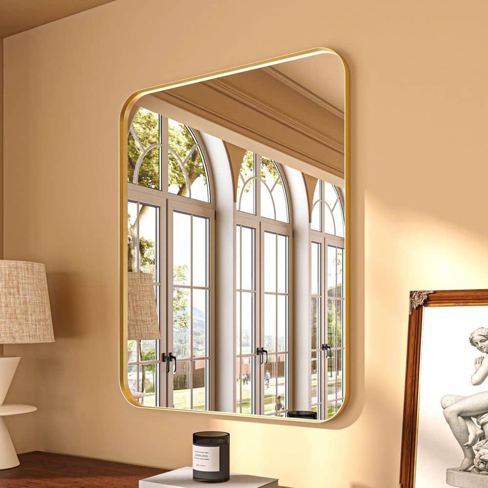 ORGANNICE 36 in. W x 30 in. H Rectangular Aluminum Framed Modern Gold ...