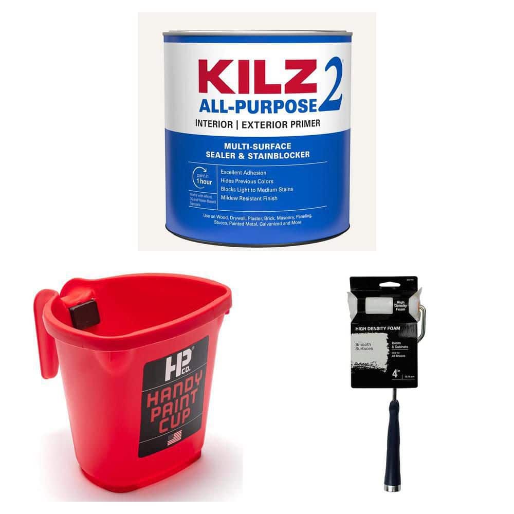 KILZ 2 ALL PURPOSE 1 qt. White Primer, 16 OZ. Paint Cup and 4 in. Foam ...