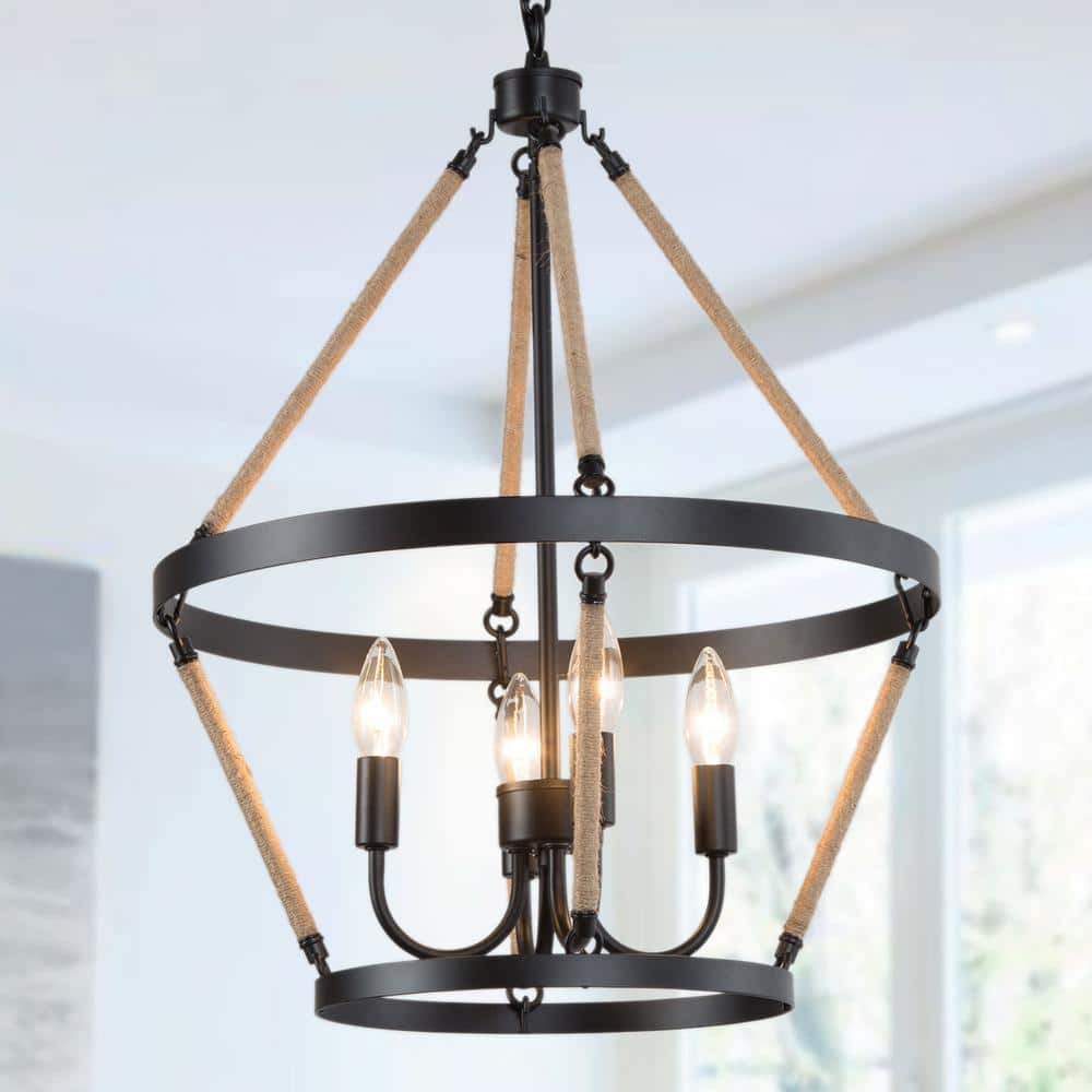 Reviews For Lnc Industrial Black Geometric Drum Cage Chandelier 4 Light