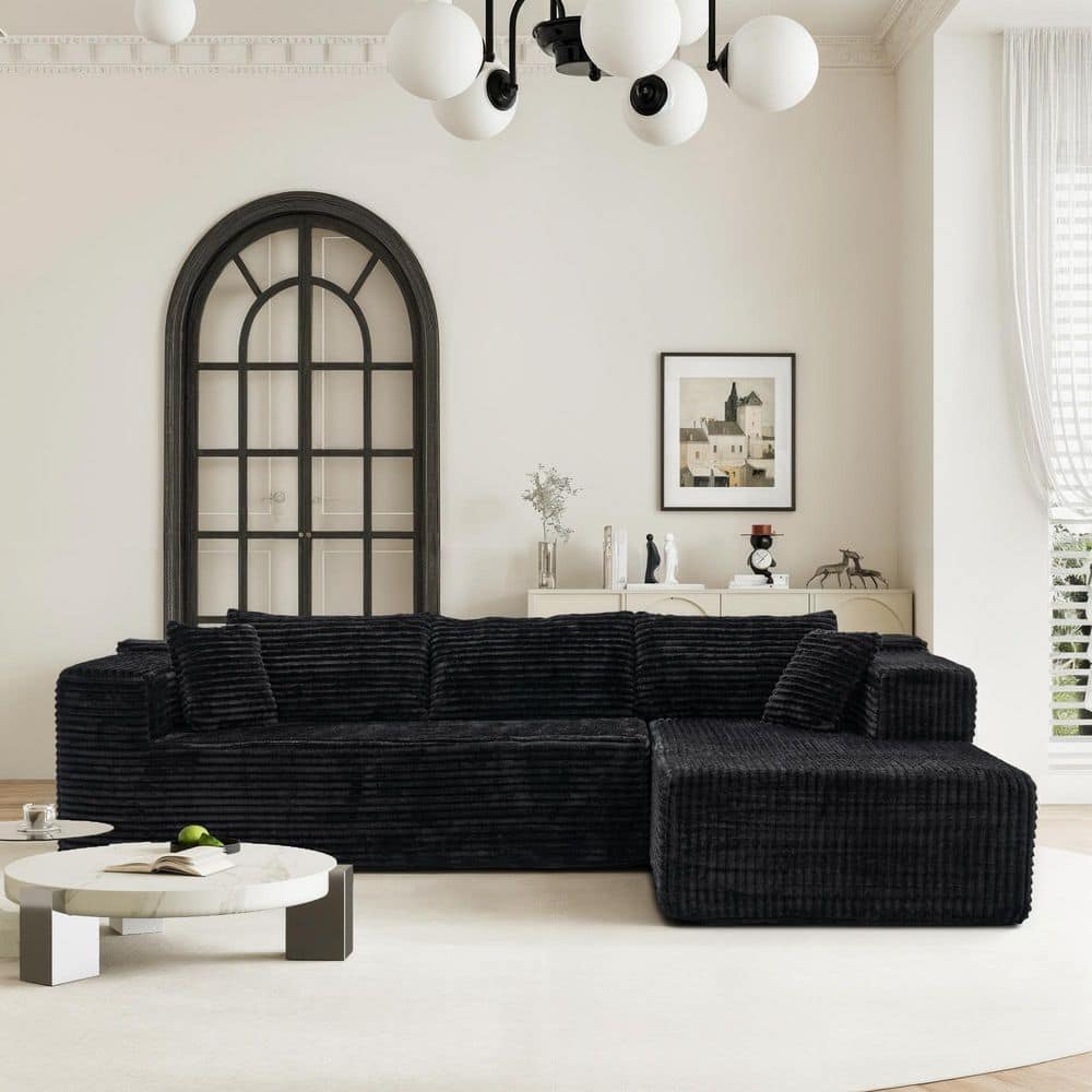 FUFU&GAGA 106 in. Square Arm 2-Piece Corduroy Upholstery L-Shaped ...