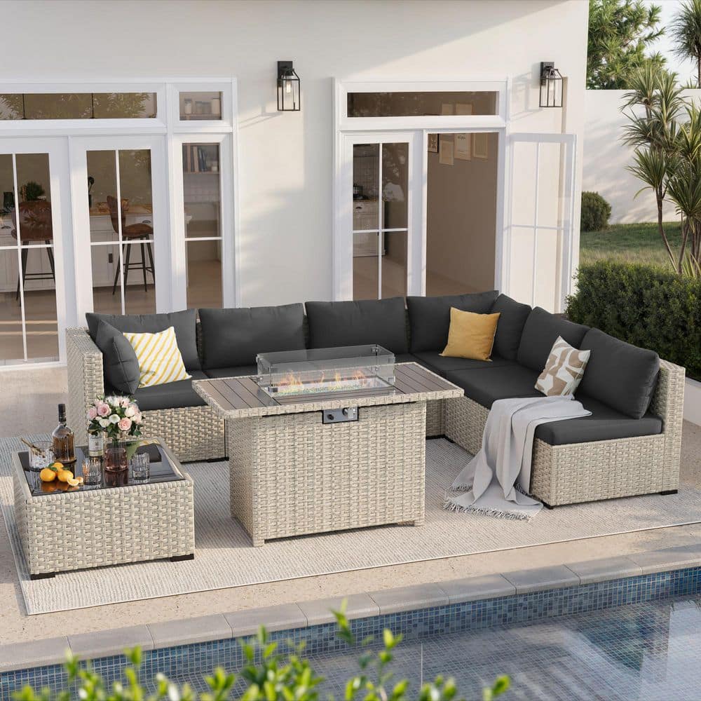 ELPOSUN 8-Piece Patio Conversation Set with Fire Pit Table, Coffee ...
