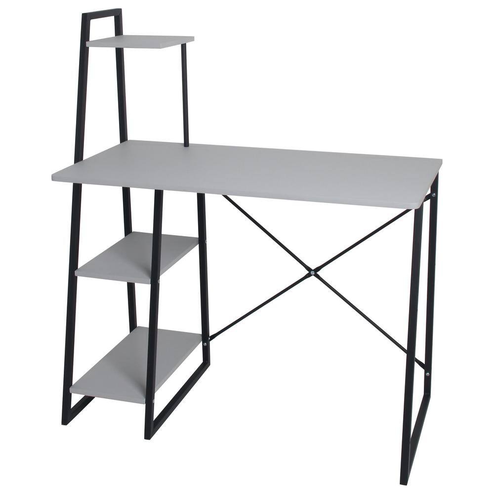 Home Basics 40" in. Rectangular Grey MDF Computer Desk With Shelves ...
