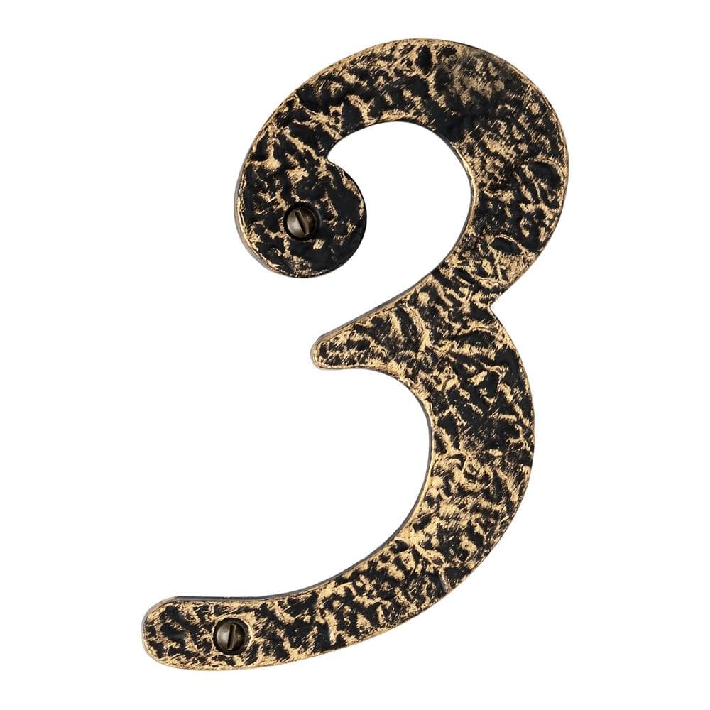 Mascot Hardware Hammered 6 in. Antique Brass House Number 3 HN1-6-04ABP ...