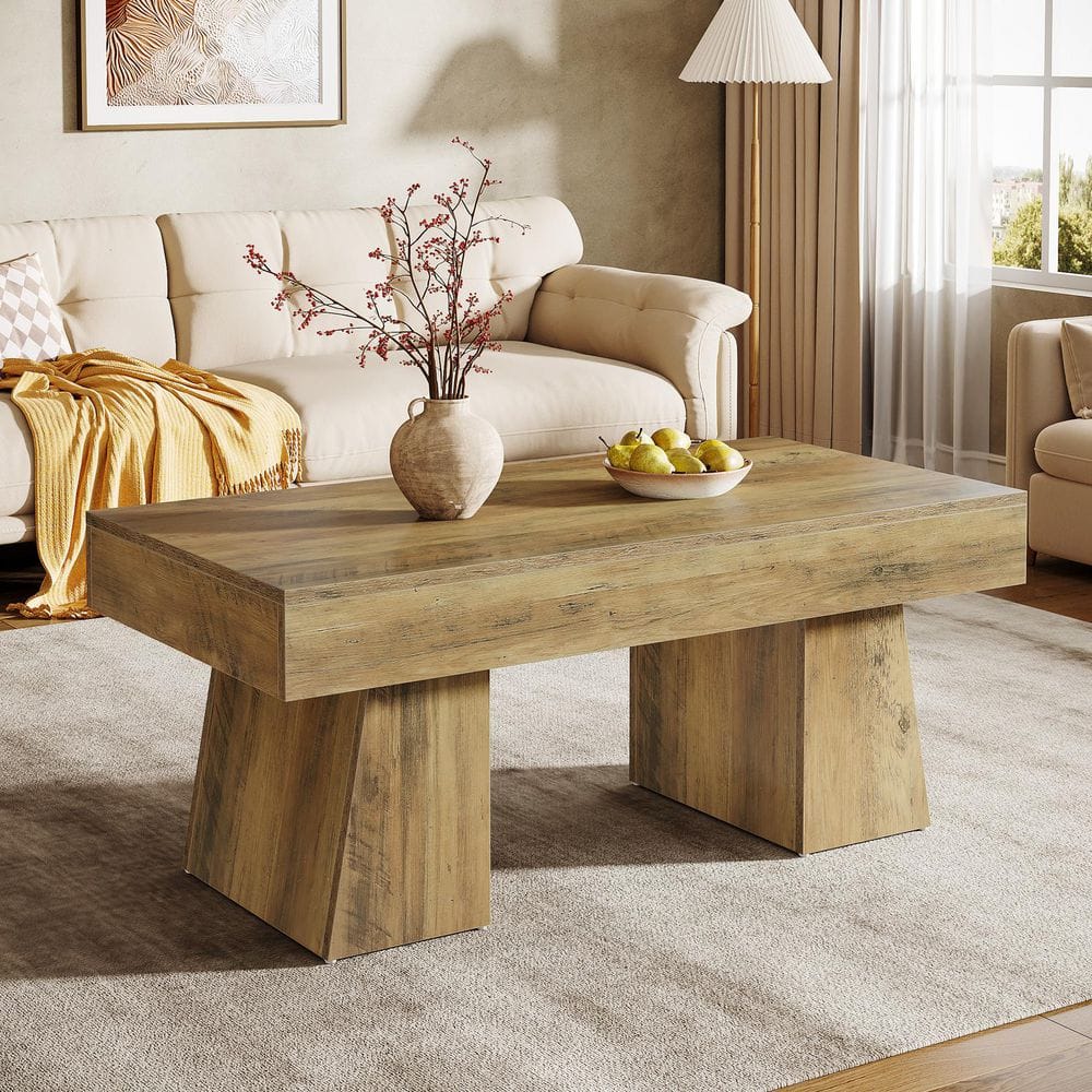 BYBLIGHT Kerlin 47 in. Brown Rectangle Engineered Wood Coffee Table ...
