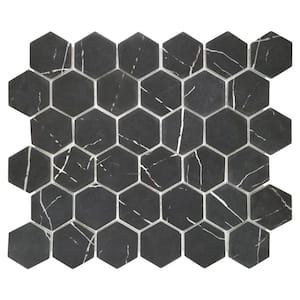 sunwings White Calacatta 11 in. x 10 in. Hexagon Recycled Glass Marble ...