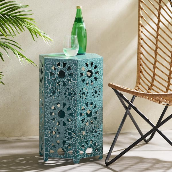 CHRISTOPHER KNIGHT HOME Wanda 14 in. W Crackle Teal Hexagon Metal ...