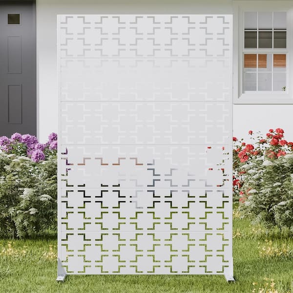 Lirago 72 in. x 47 in. White Privacy Screen Galvanized Freestanding ...
