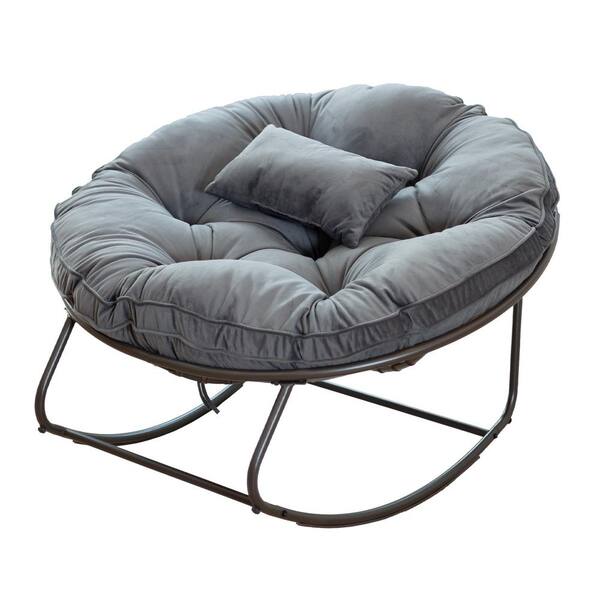 Nyajiah 1-Piece Steel Egg Rocking Chair with Dark Gray Cushions ...