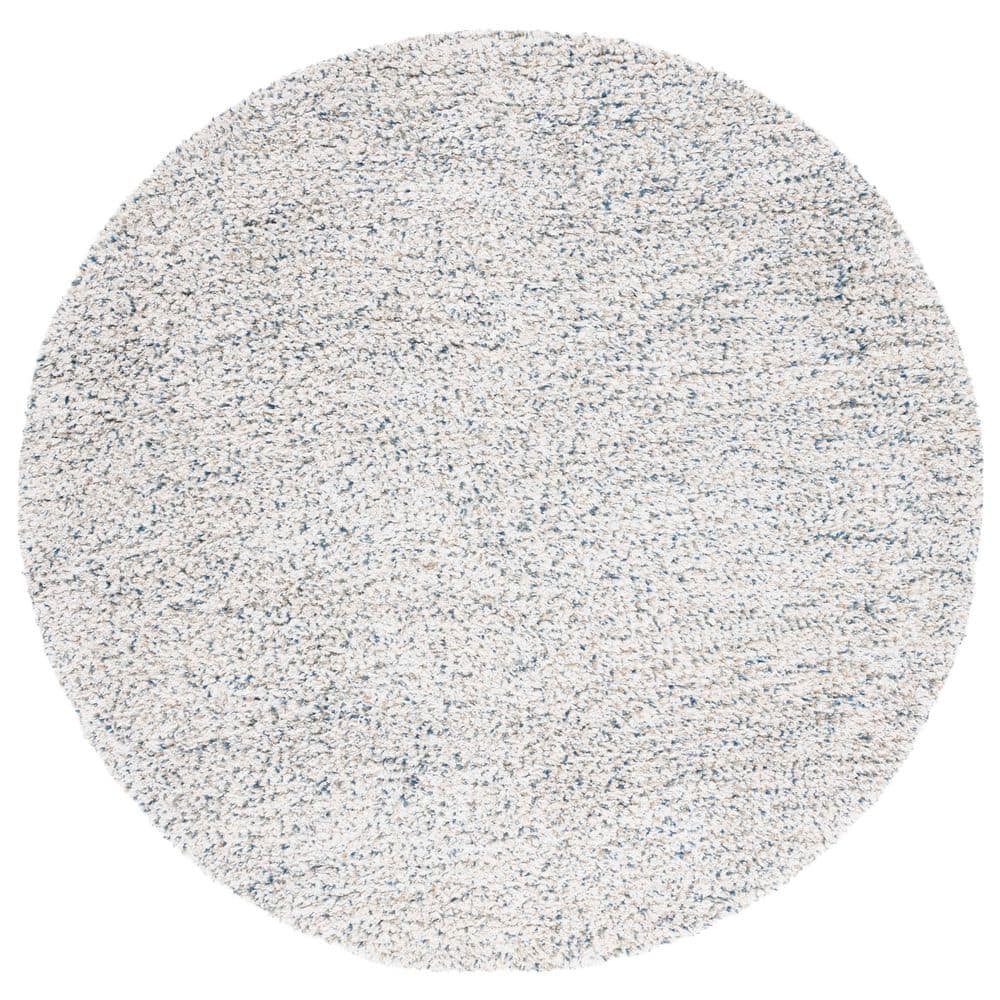 SAFAVIEH Berber 6 ft. x 6 ft. Ivory/Blue Abstract Speckled Round Area ...
