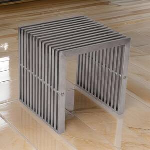 Benjara 19 in. White and Silver Low Back Metal Accent Stool with Faux ...