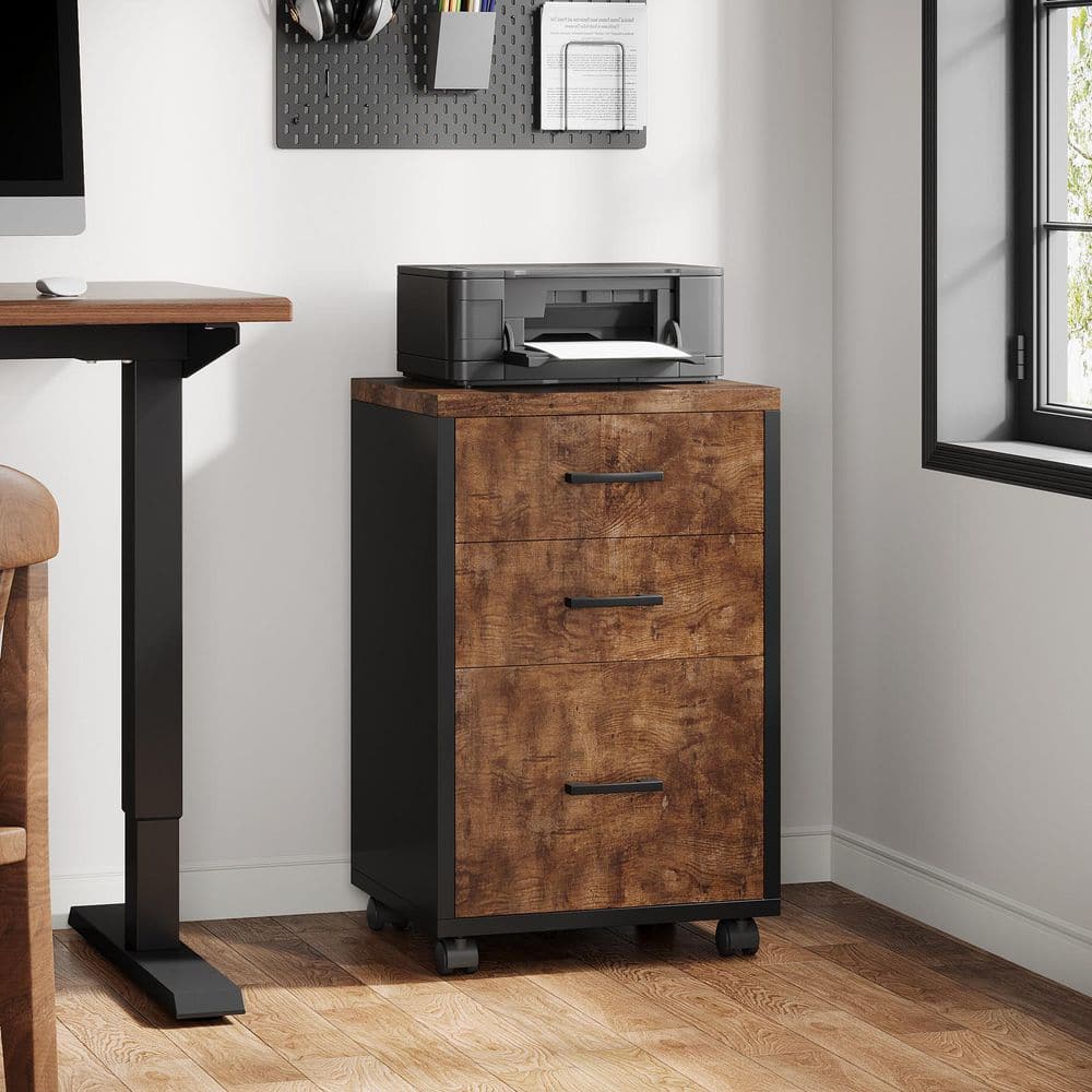 BYBLIGHT Atencio 3-Drawer Brown Wood 16 in. W Vertical File Cabinet ...