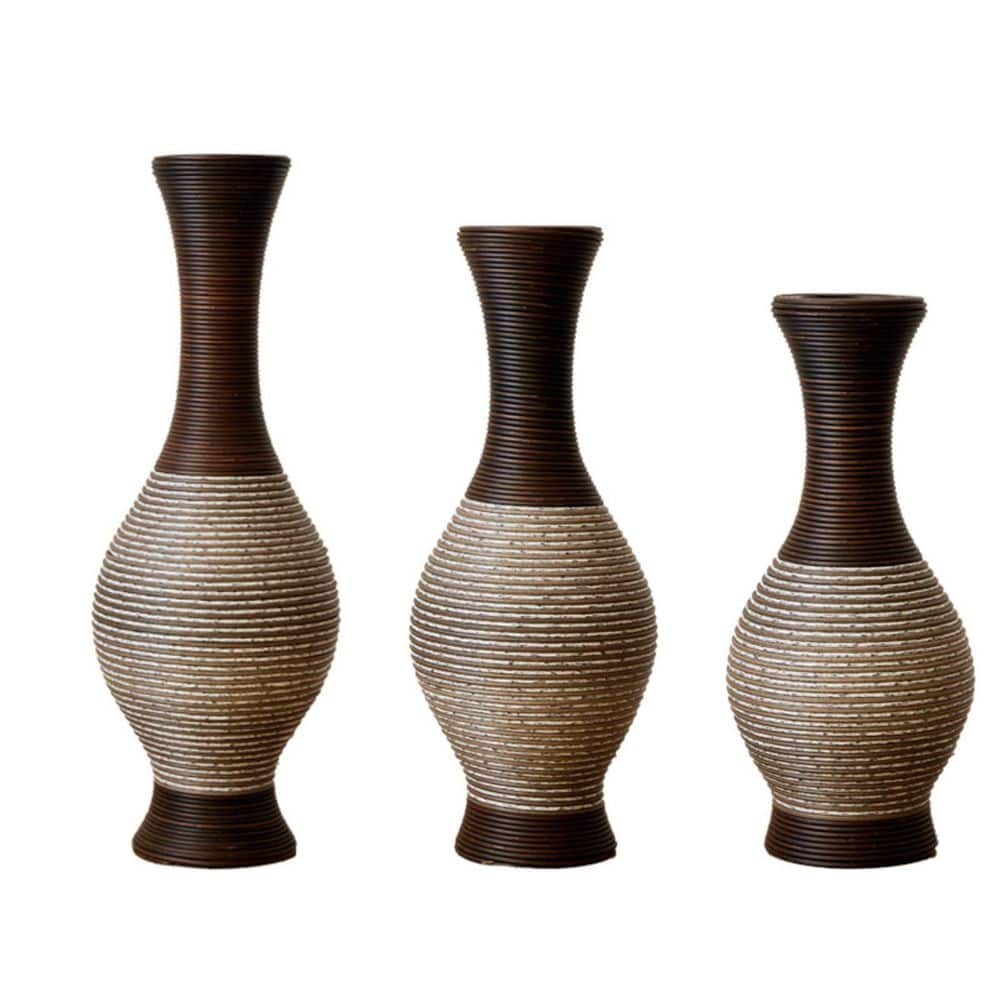Vsmile PVC Olive-shaped Vase set of 3 Coffee Brown and White Floor Vase ...