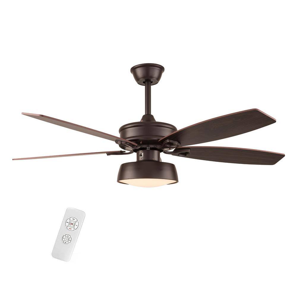 OUKANING 52 in. Integrated LED Indoor Brown 3 Speeds Ceiling Fan with ...