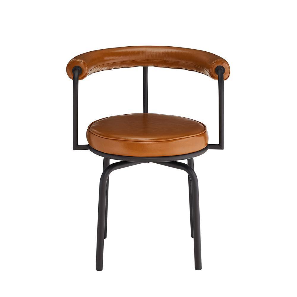 Art Leon Athean Brown Faux Leather Swivel Accent Arm Chair with Metal ...