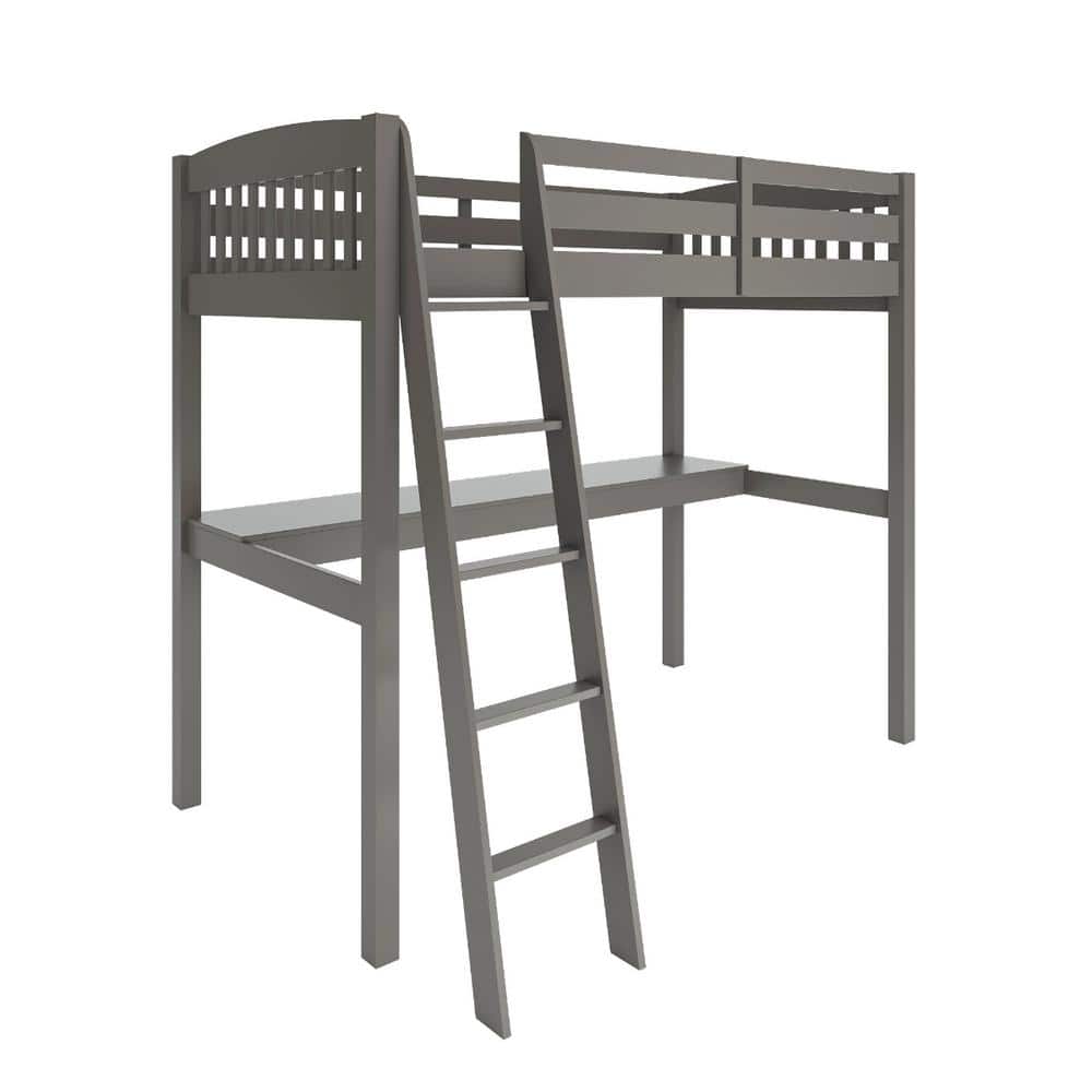HomeRoots Charlie Gray Twin Loft Bed with Desk 72"H x 60"W x 80"D ...