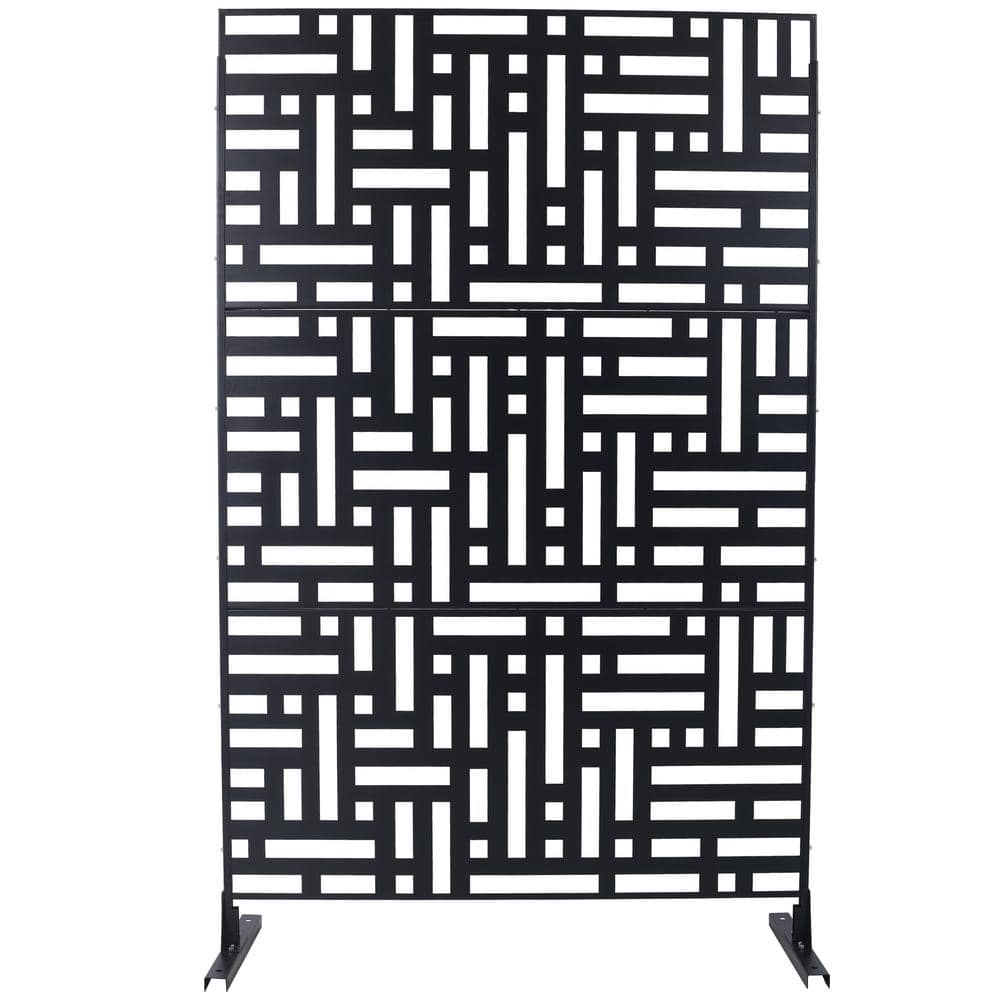 4 ft. x 6.3 ft. Black Metal Outdoor Privacy Screen, Freestanding ...
