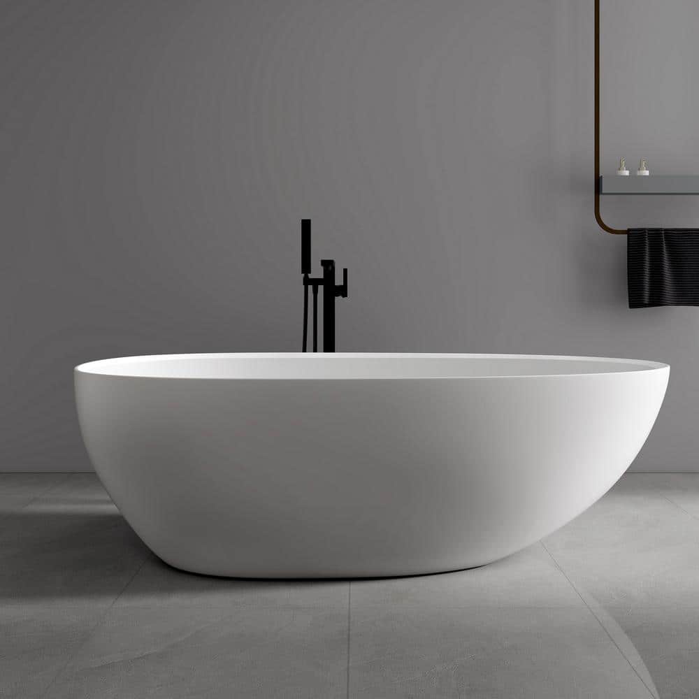 SJ STAR&JANE Verna 71 in. x 35 in. Stone Resin Freestanding Soaking ...