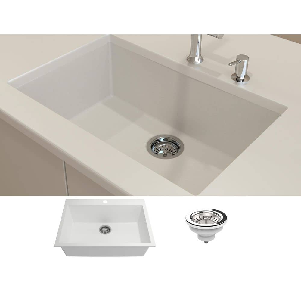 TerraLife Hyperion 27 in. Drop-In/Undermount Single Bowl Matte White ...