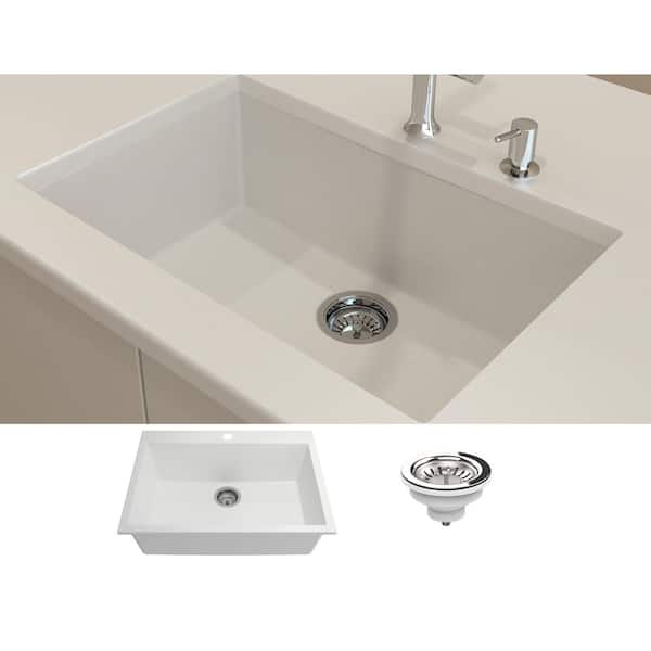 TerraLife Hyperion 27 in. Drop-In/Undermount Single Bowl Matte White ...