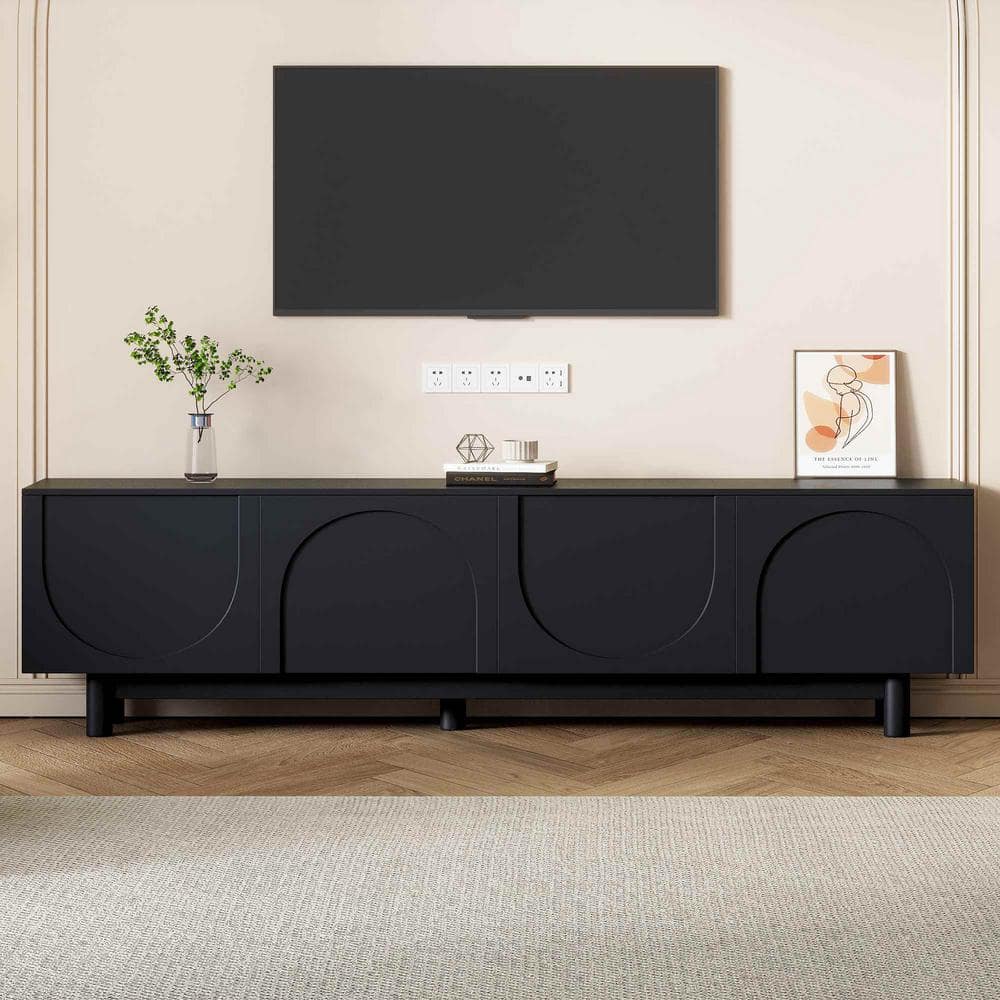 Polibi Modern Black TV Stand Fits TV's Up to 78 in. with Arch Cabinets ...