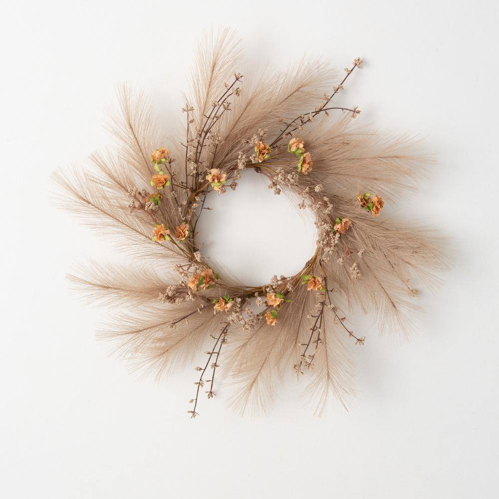 SULLIVANS 19 in. Artificial Pampas Grass Small Wreath, Brown PAM6 - The ...