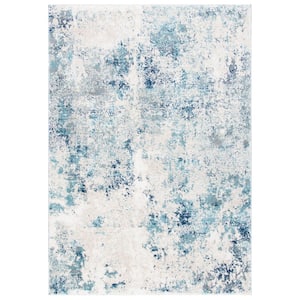 SAFAVIEH Aston Ivory/Blue 9 ft. x 12 ft. Distressed Geometric Area Rug ...