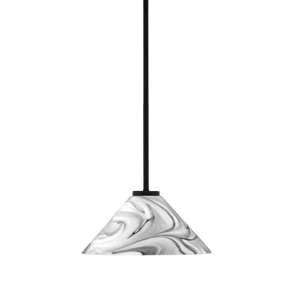 Elonia 100-Watt 1 Light Matte Black Stem Mini Pendant Light with 6.25 ...