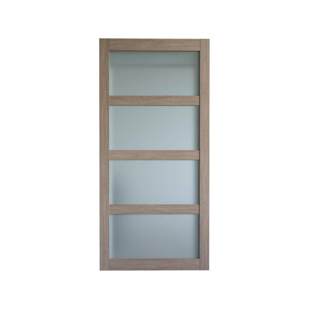 TRUporte 42 in. x 88 in. 4 Lite Frosted Glass Ashen White Finished MDF ...